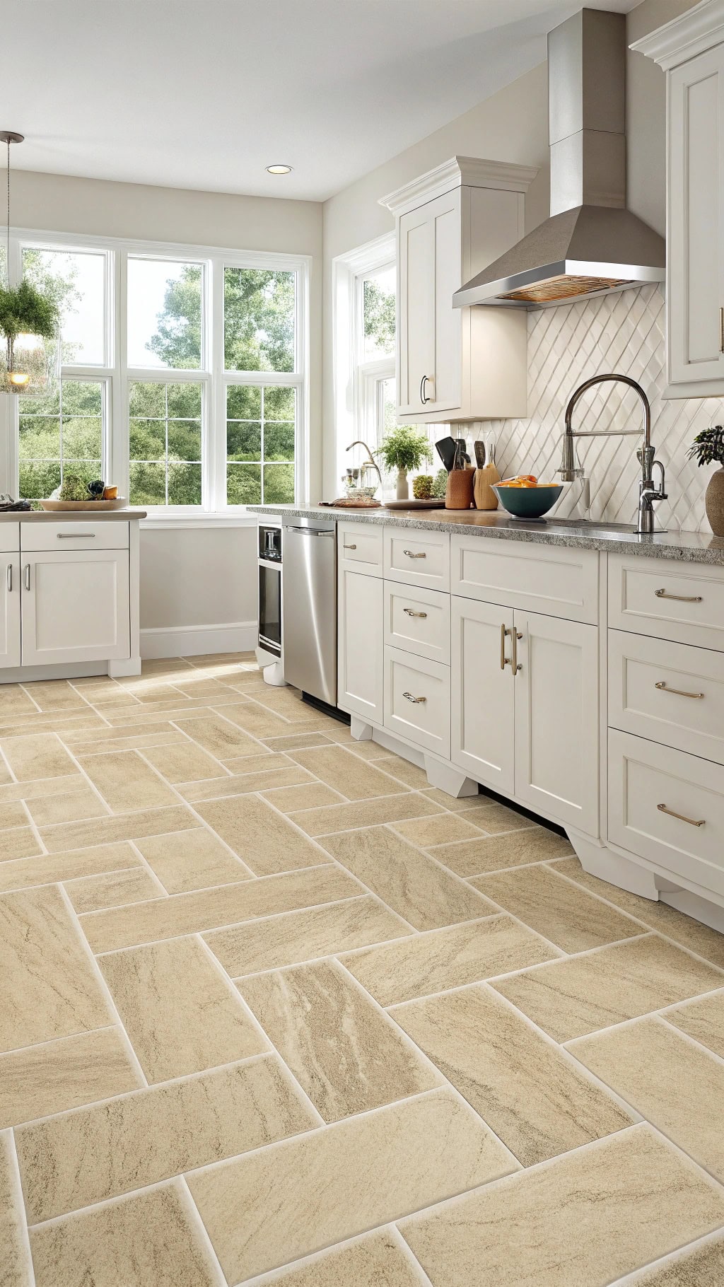 20 Breathtaking Beige Tile Kitchen Floor Designs