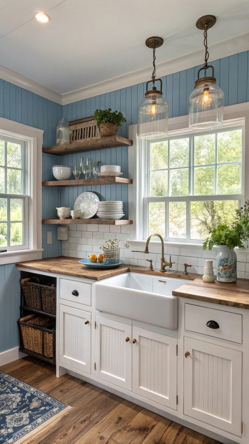 20 Inspiring Blue Country Kitchen Designs