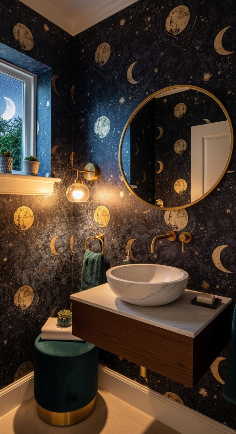 23 Small Bathroom Wallpaper Ideas That Add Personality and Pattern