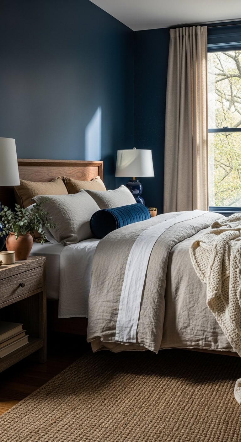 23 Navy Blue and Beige Bedroom Ideas That Feel Nautical and Chic