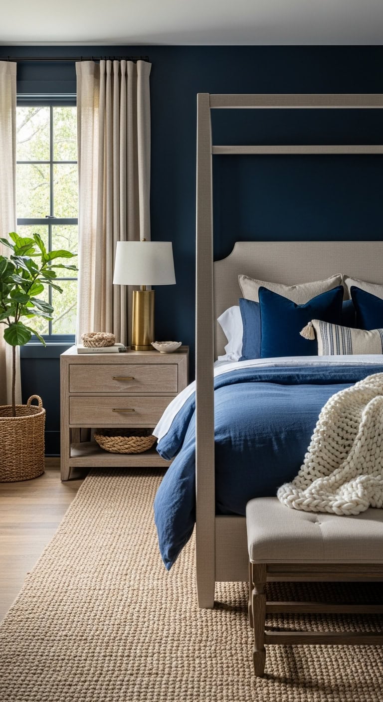 23 Navy Blue and Beige Bedroom Ideas That Feel Nautical and Chic