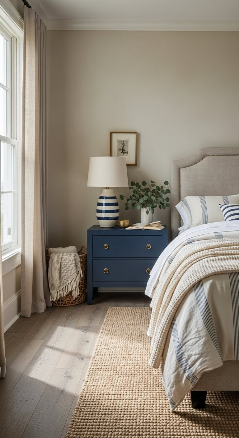23 Navy Blue and Beige Bedroom Ideas That Feel Nautical and Chic