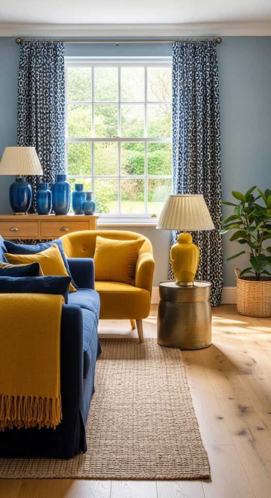 23 Blue and Yellow Living Room Designs for Playful, Optimistic Vibes