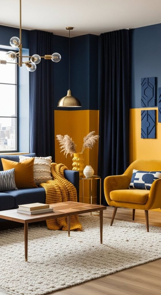 23 Blue and Mustard Living Room Ideas That Make This Combo Pop