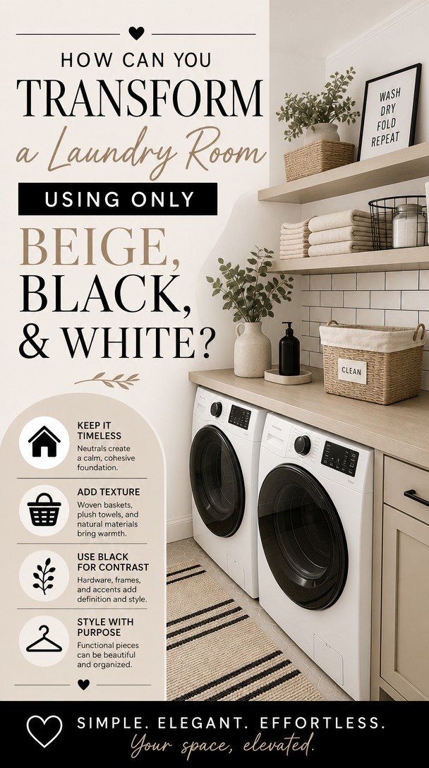 How Can You Transform a Laundry Room Using Only Beige, Black, and White?