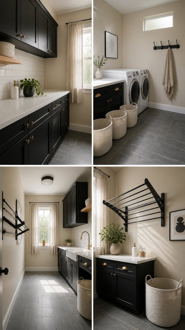 How Can You Transform a Laundry Room Using Only Beige, Black, and White?